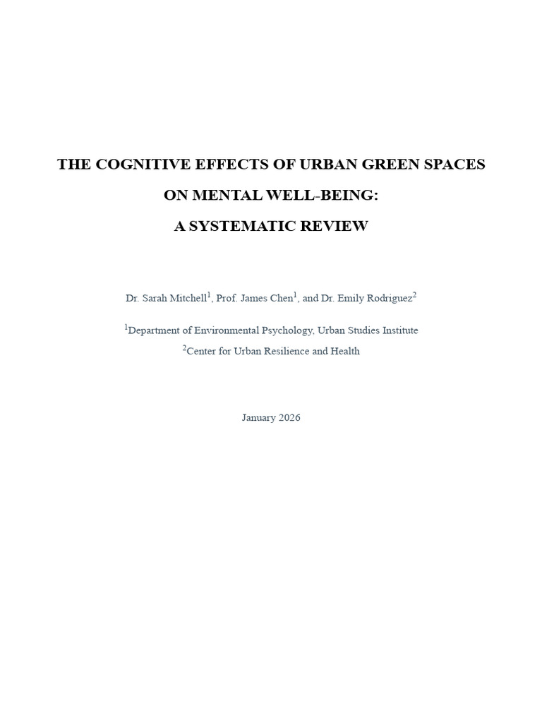 Cognitive Effects of Urban Green Spaces Review | PDF | Well Being ...