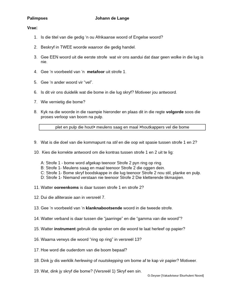 GEDIG Palimpses Vrae-En-Antwoorde | PDF
