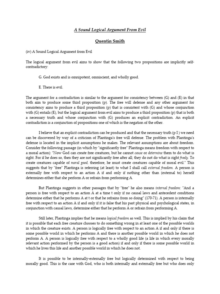 Smith a Sound Logical Argument From Evil | PDF | Free Will | Epistemology