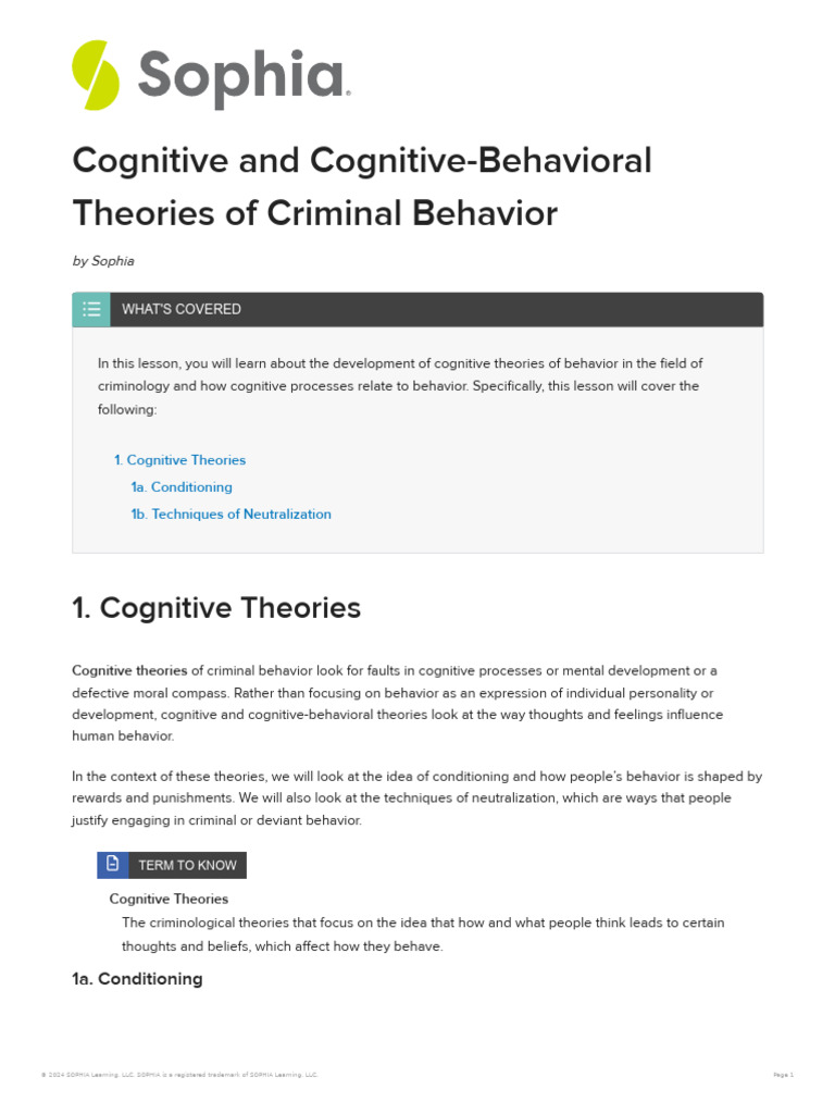 Cognitive and Cognitive Behavioral Theories of Criminal Behavior (1 ...