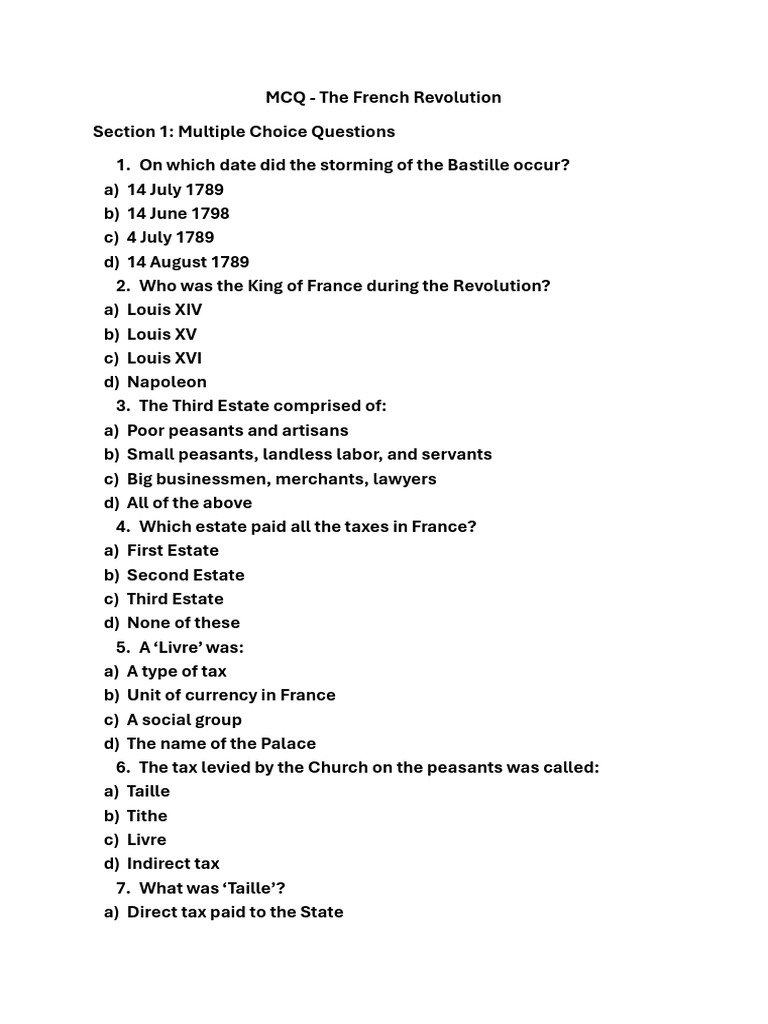 MCQ - The French Revolution | PDF | Atlantic Revolutions | Politics Of ...
