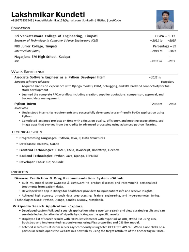 Lakshmikar Resume | PDF | Python (Programming Language) | Html Element