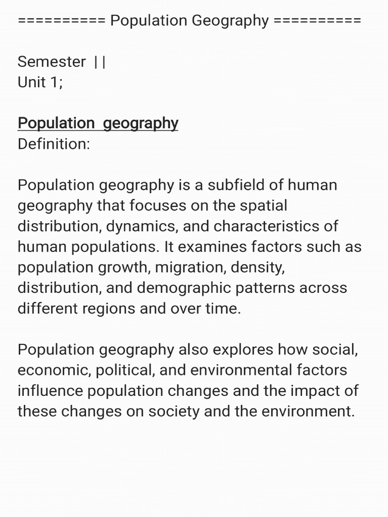 Population Geography Unit 1 and 2 | PDF
