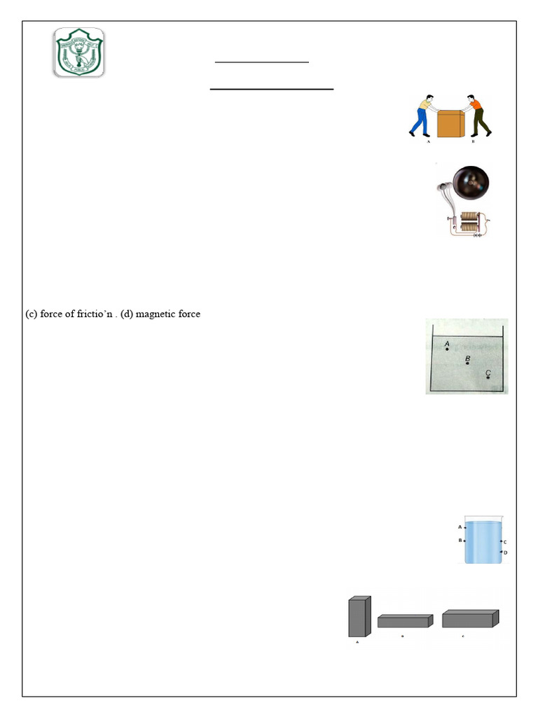 Grade 8 Physics Term-2 Worksheet (2026) | PDF | Force | Pressure