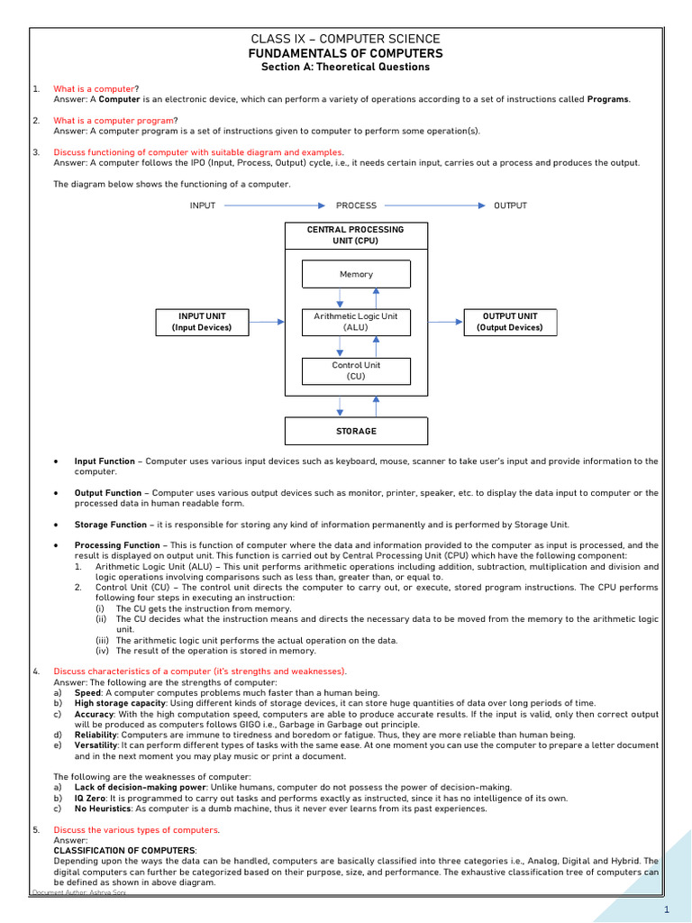 Class IX Part 1 Fundamentals of Computer | PDF | Computer Data Storage ...