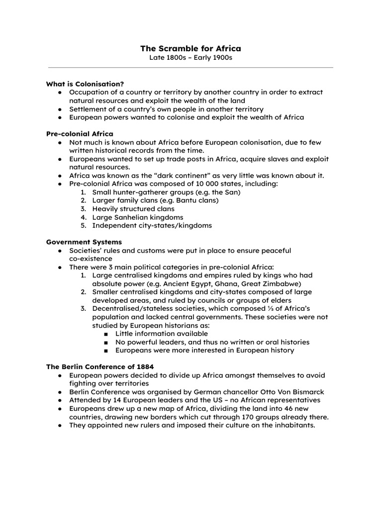 Grade 8 History - The Scramble For Africa (Summary) | PDF | Hutu | Africa