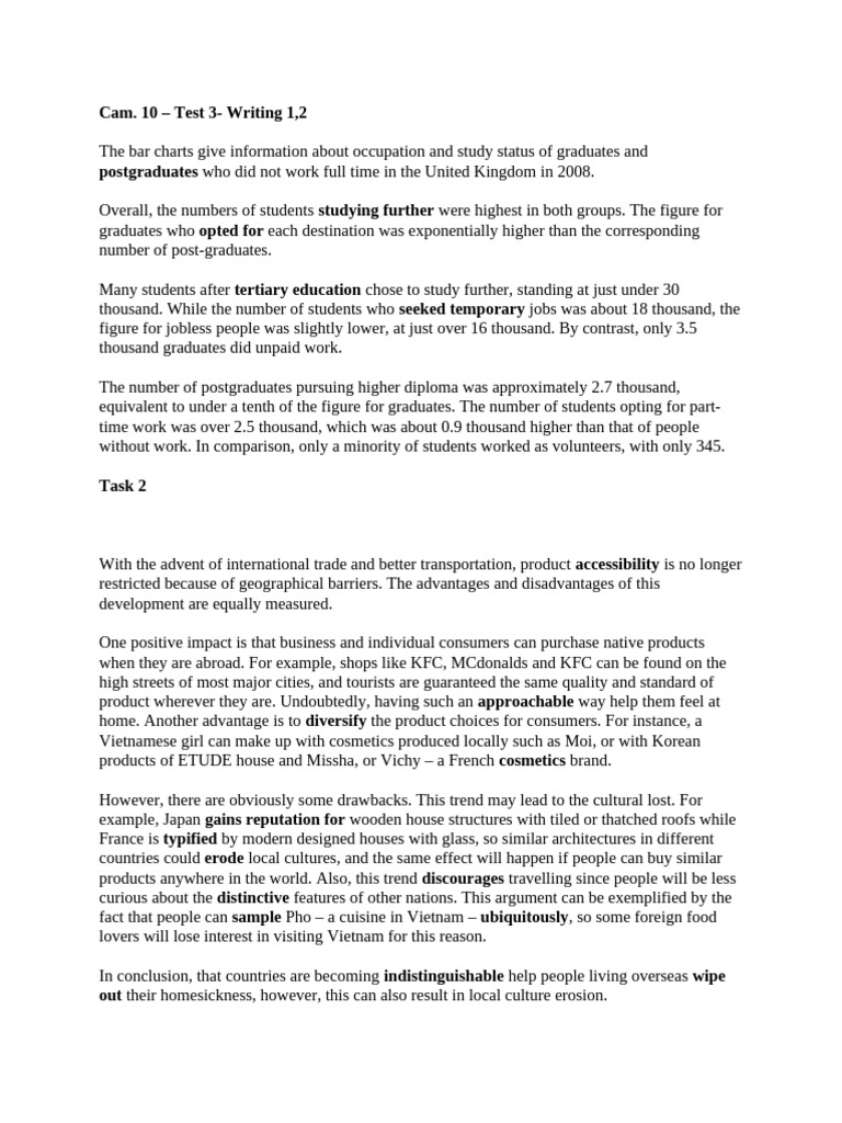 Cam. 10 Writing Task 1, 2 | PDF