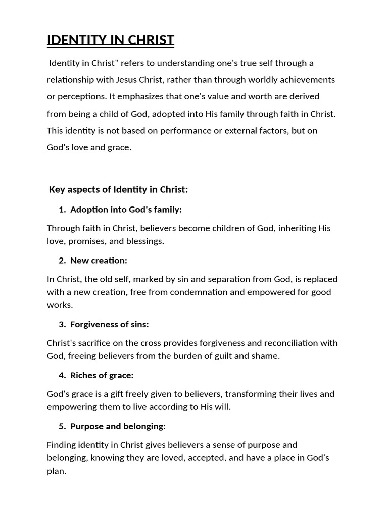 Identity in Christ Sermon | PDF | God In Christianity | Jesus