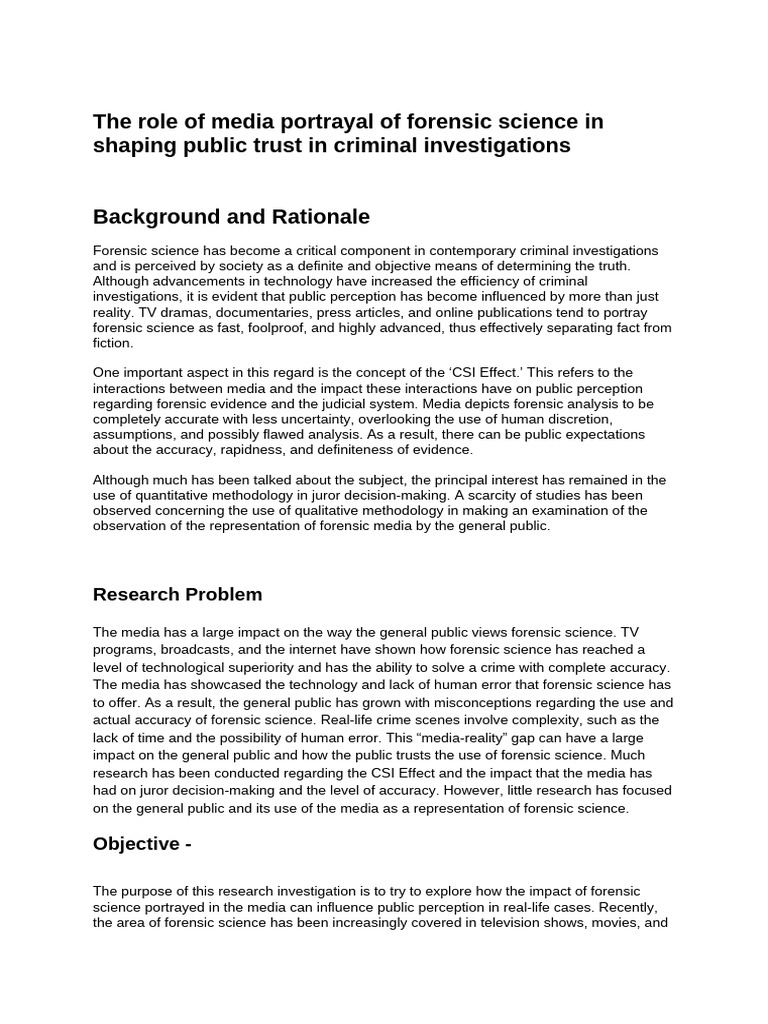 The Role of Media Portrayal of Forensic Science in Shaping Public Trust ...