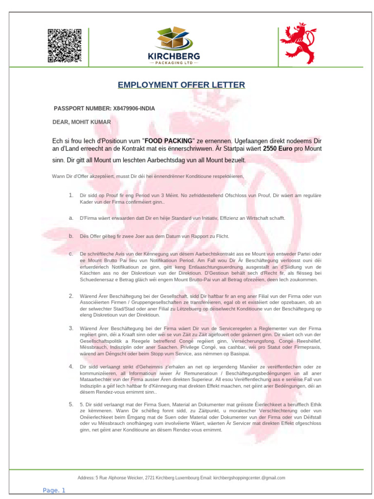 New Offer Letter | PDF
