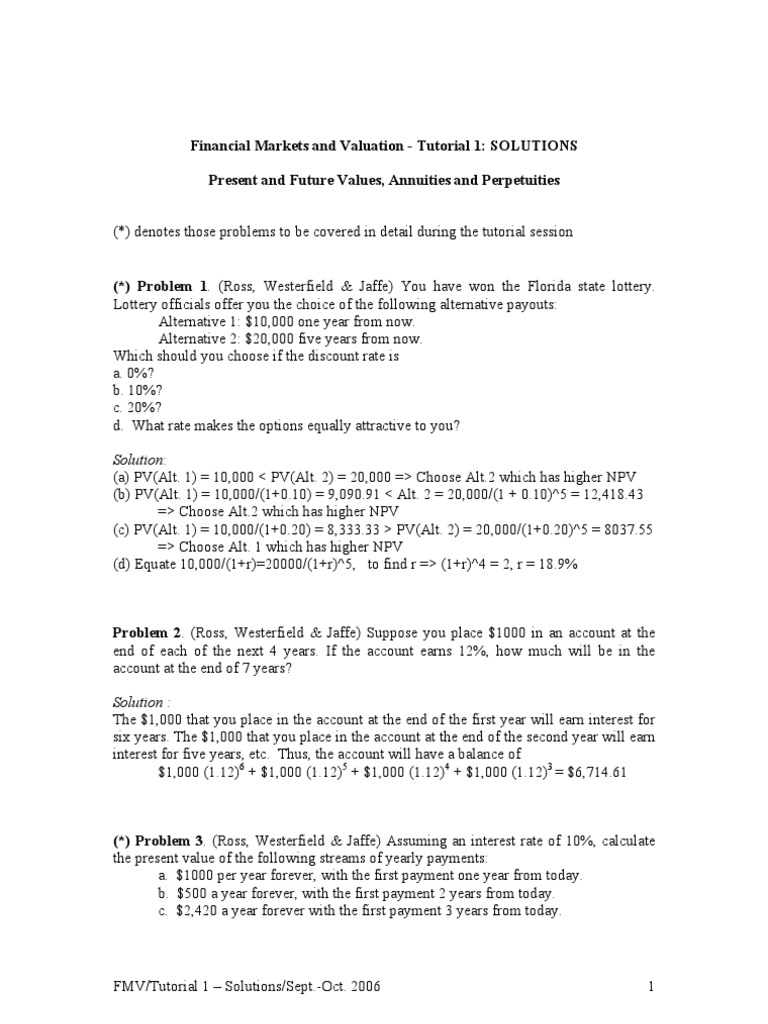 Tutorial1 Solutions | PDF | Bonds (Finance) | Present Value