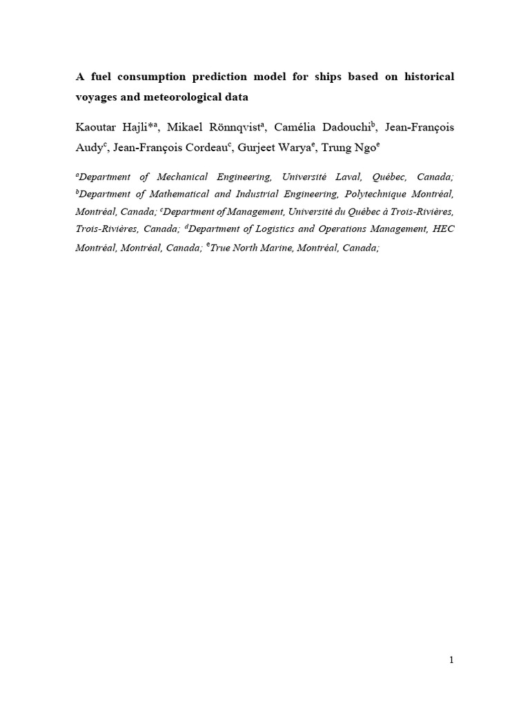 A fuel consumption prediction model for ships based on historical | PDF ...