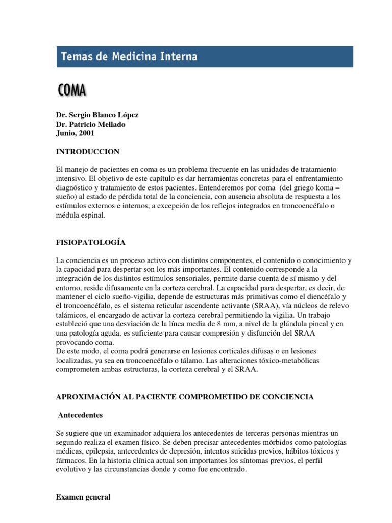 Coma | PDF | Coma | Enfermedades y trastornos