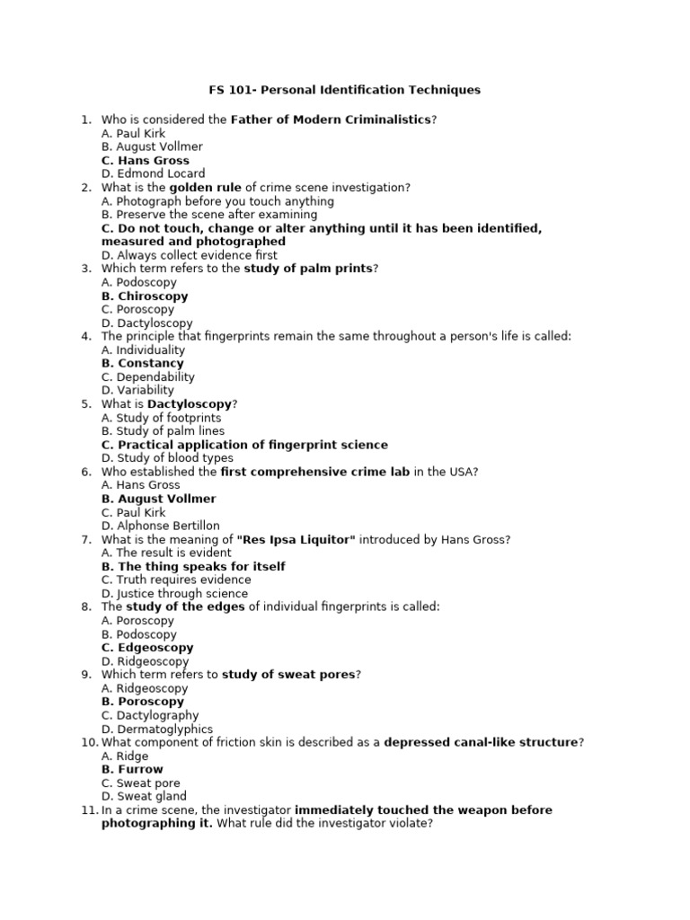FS 101 - Personal Identification Techniques | PDF | Fingerprint ...