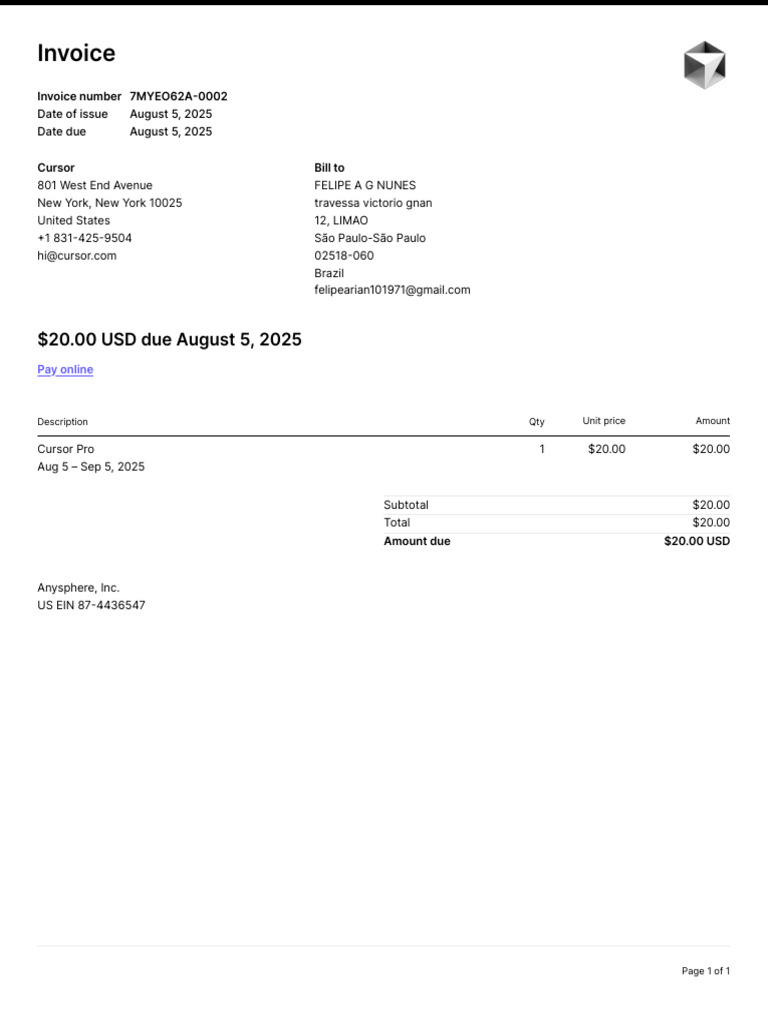 Invoice 7MYEO62A 0002 | PDF