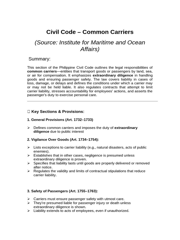 Civil Code – Common Carriers | PDF | Legal Liability | Negligence