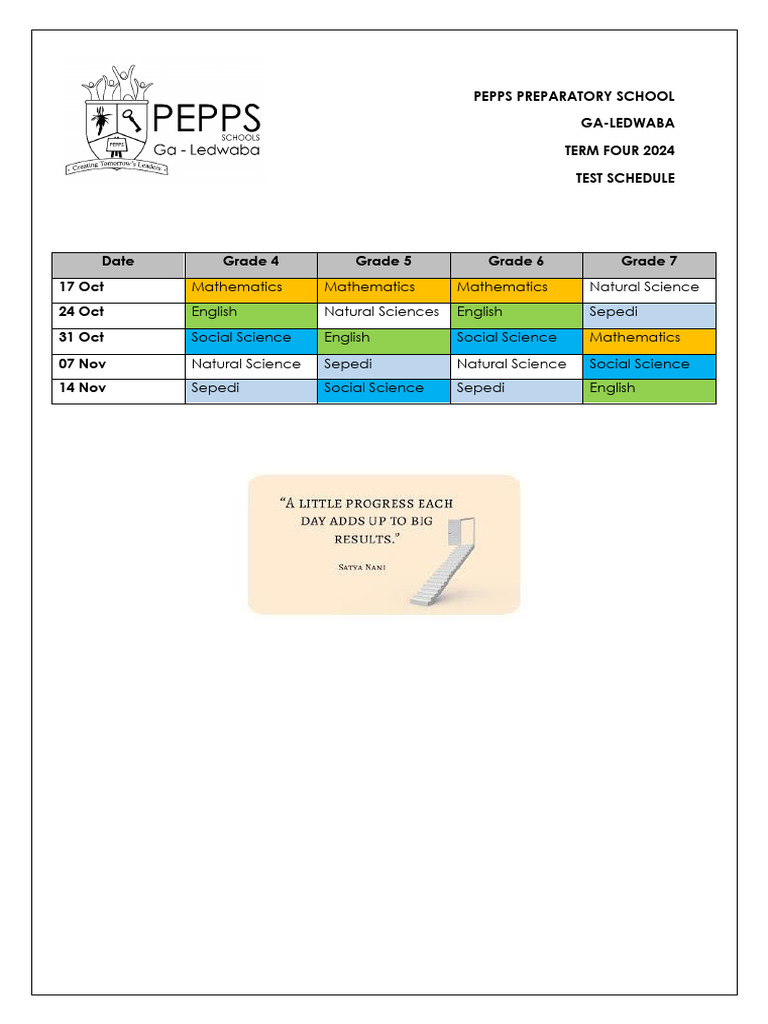 2024 Term 4 Test Schedule | PDF