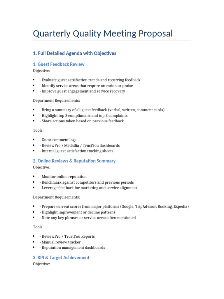 Quarterly Quality Meeting Proposal | PDF | Audit | Safety