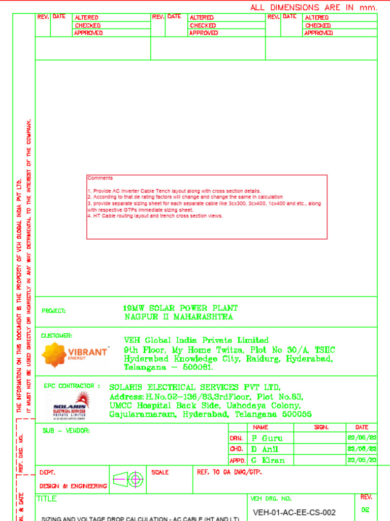 VEH-01-AC-EE-CS-002-Sizing and Voltage Drop Calculation - AC Cable_VEH Commented (1) | PDF ...