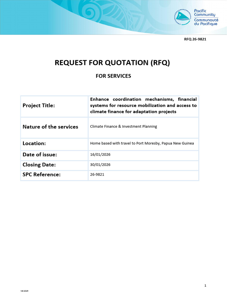 RFQ26-9821 - Climate Finance & Investment Planning (Consultancy) - 0 ...