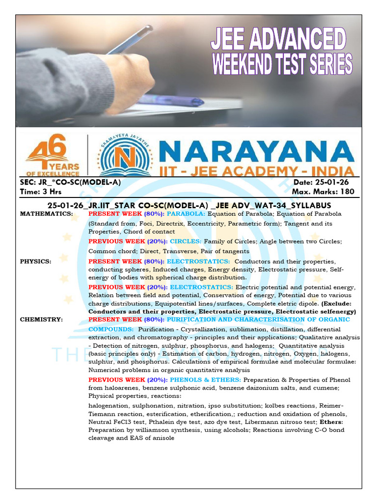 25-01-2026_JR_CO-SC(MODEL-A)_JEE ADV_2024(P-I)_WAT-34_QP | PDF | Sphere | Perpendicular