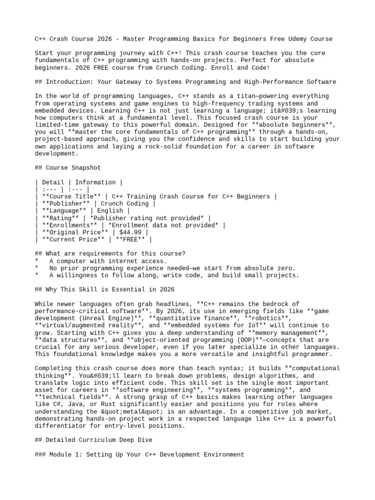 c Crash Course 2026 Master Programming Basics for Beginners Free Udemy Course Article 2026-01-26 ...