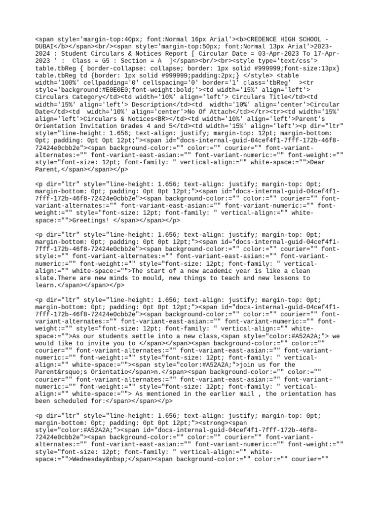 2023-2024 Circulars & Notices Report | PDF | Parenting | Behavioural ...