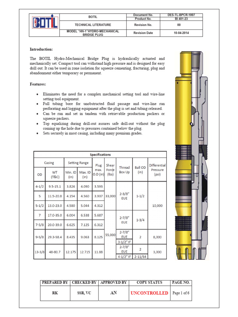 Hydro-Mech Bridge Plug Hn-1 | PDF