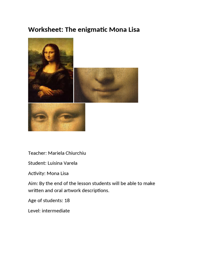 Worksheet Final Exam Mona Lisa | PDF | Paintings | Leonardo Da Vinci