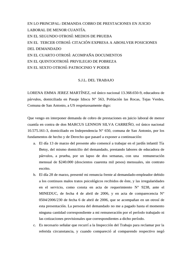 COBRO de PRESTACIONES Jerez Martinez Lorena | PDF