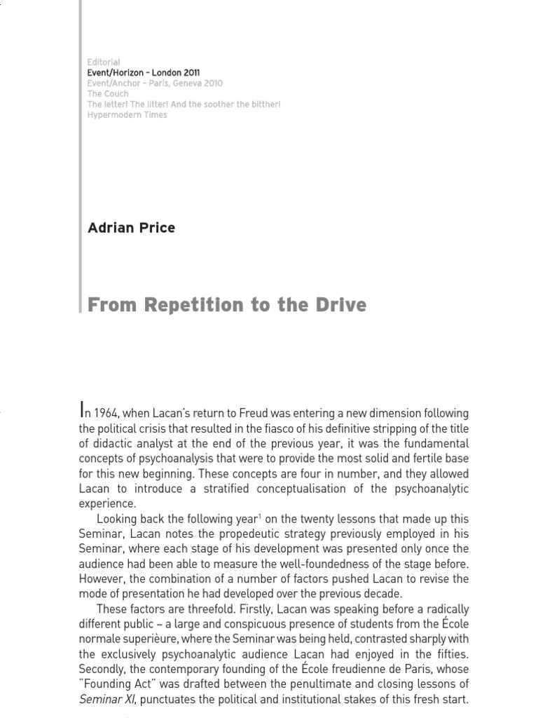 Adrian Price - "From Repetition To The Drive" | PDF | Jacques Lacan ...