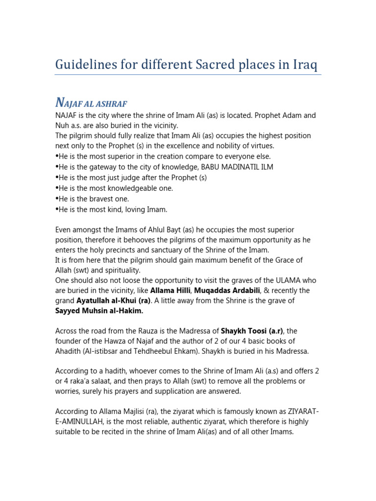 Ziyara Places in Iraq | PDF | Husayn Ibn Ali | Shia Islam