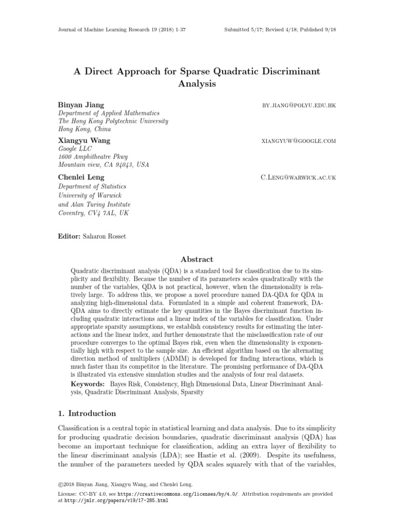 08-A Direct Approach for Sparse Quadratic Discriminant Analysis | PDF ...
