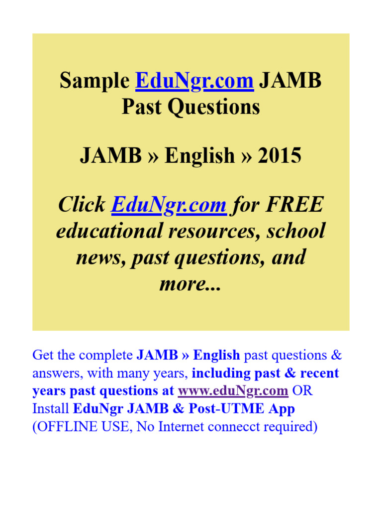 JAMB English Past Questions EduNgr Sample (1) | PDF | Malnutrition | Taxes