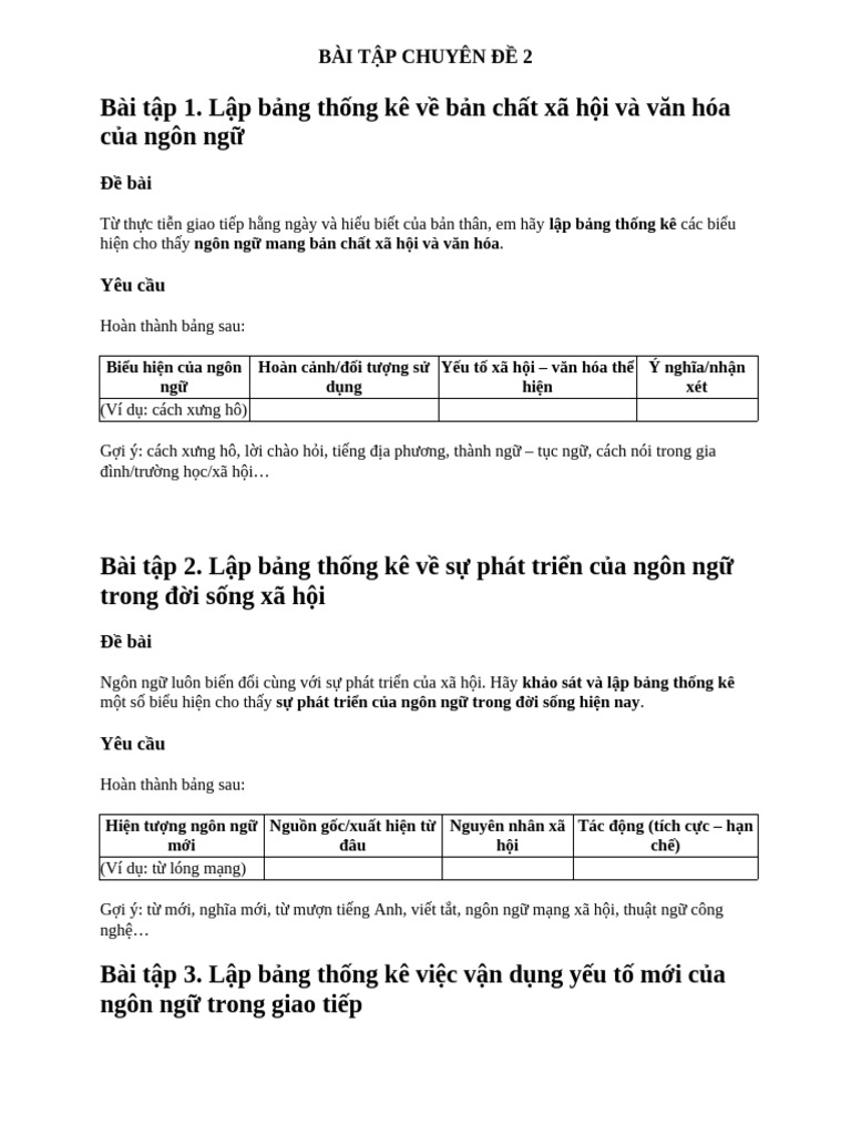 BÀI TẬP CHUYÊN ĐỀ 2 | PDF