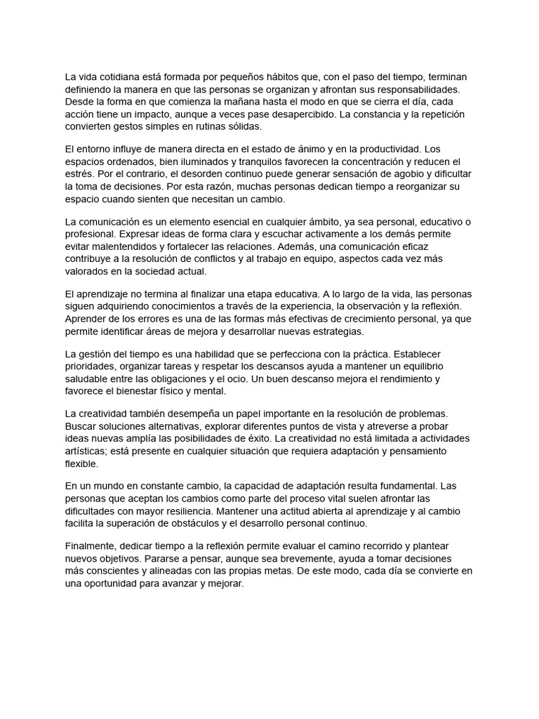 La Vida Cotidiana Está Formada Por Pequeños Hábitos Que, Con El Paso ...