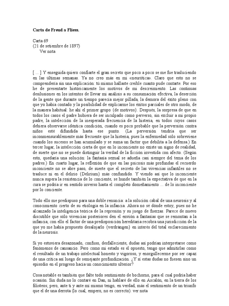 Carta 69 (1897) FREUD A FLIESS | PDF | Salud y bienestar | Medicina