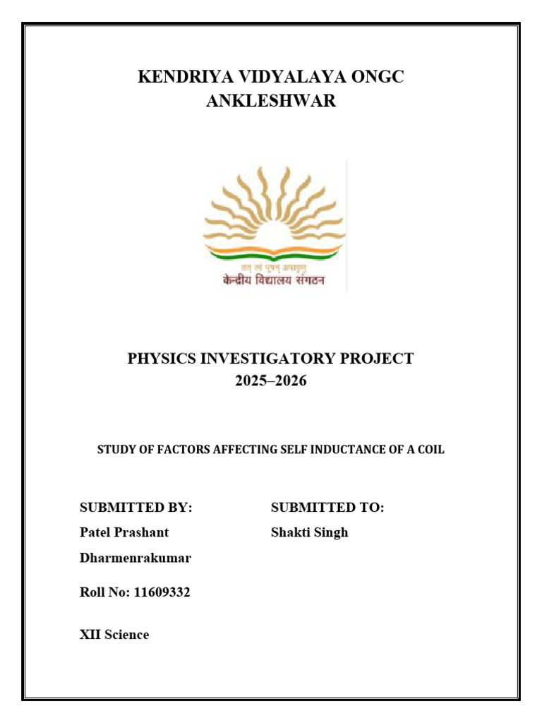 Self Inductance Class 12 Physics Project | PDF | Inductor | Inductance