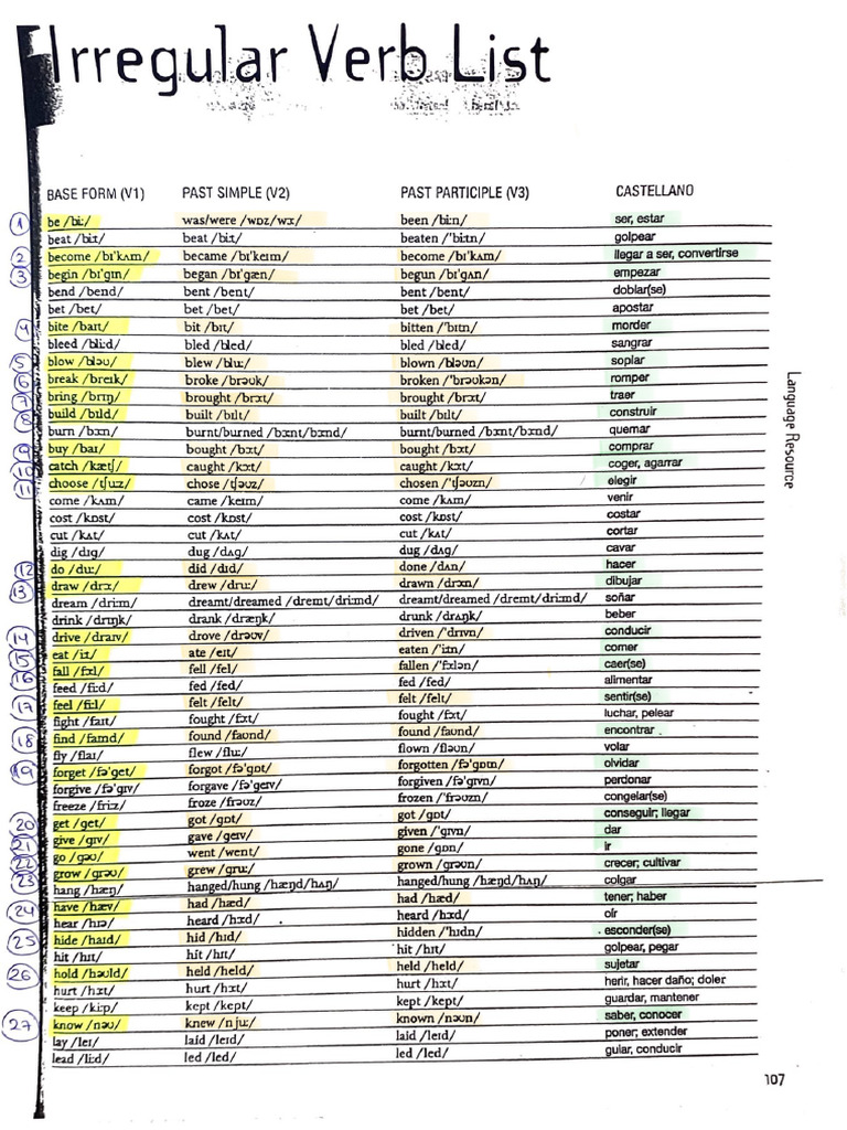 Verbos Irregulares 2024-25 | PDF