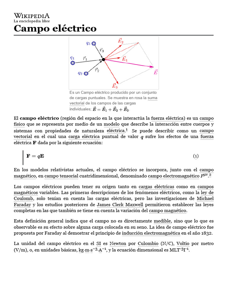 Campo Eléctrico - Wikipedia, La Enciclopedia Libre | PDF | Campo ...