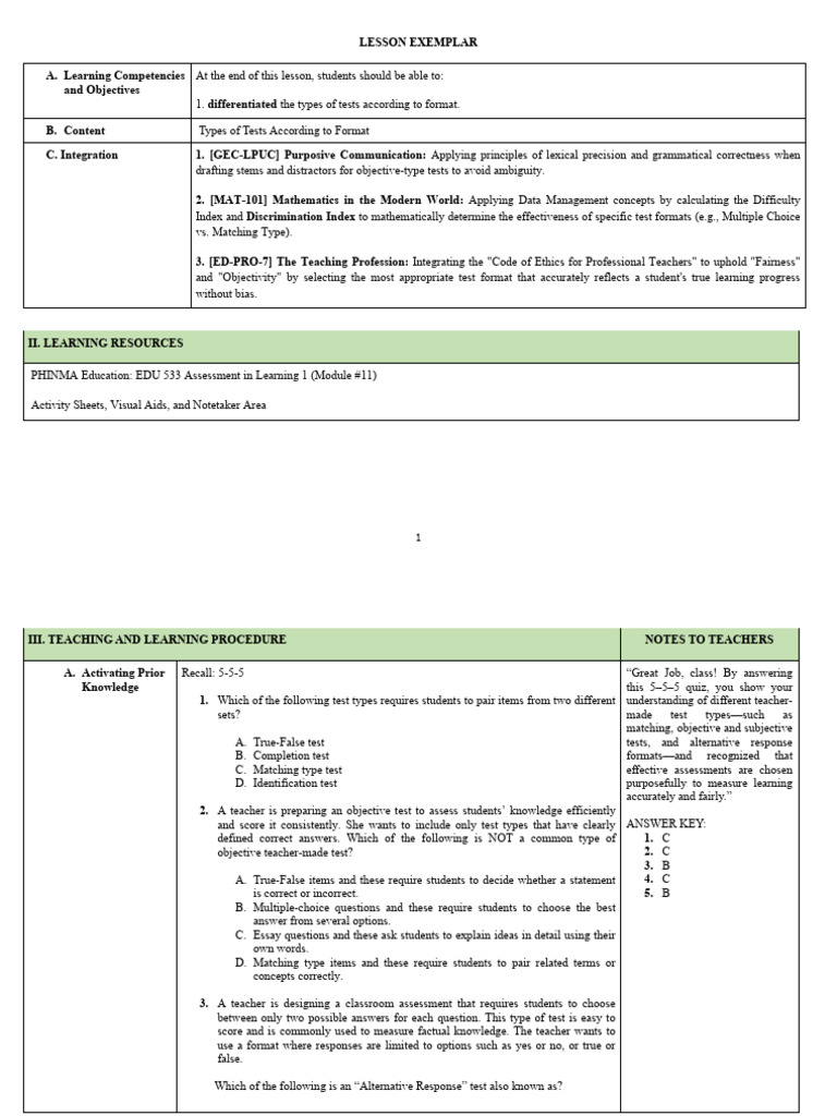 Lesson Exemplar (Group 3) - Module 11 - Finalll | PDF | Educational ...