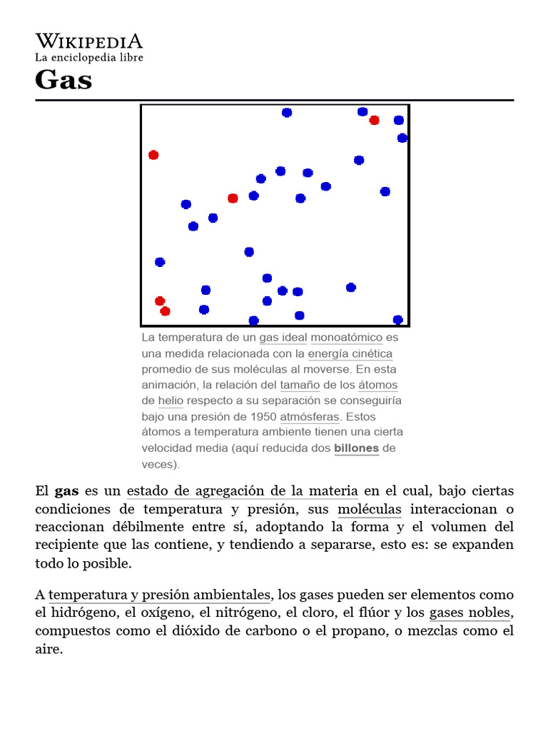 Gas - Wikipedia, La Enciclopedia Libre | PDF | Gases | Presión