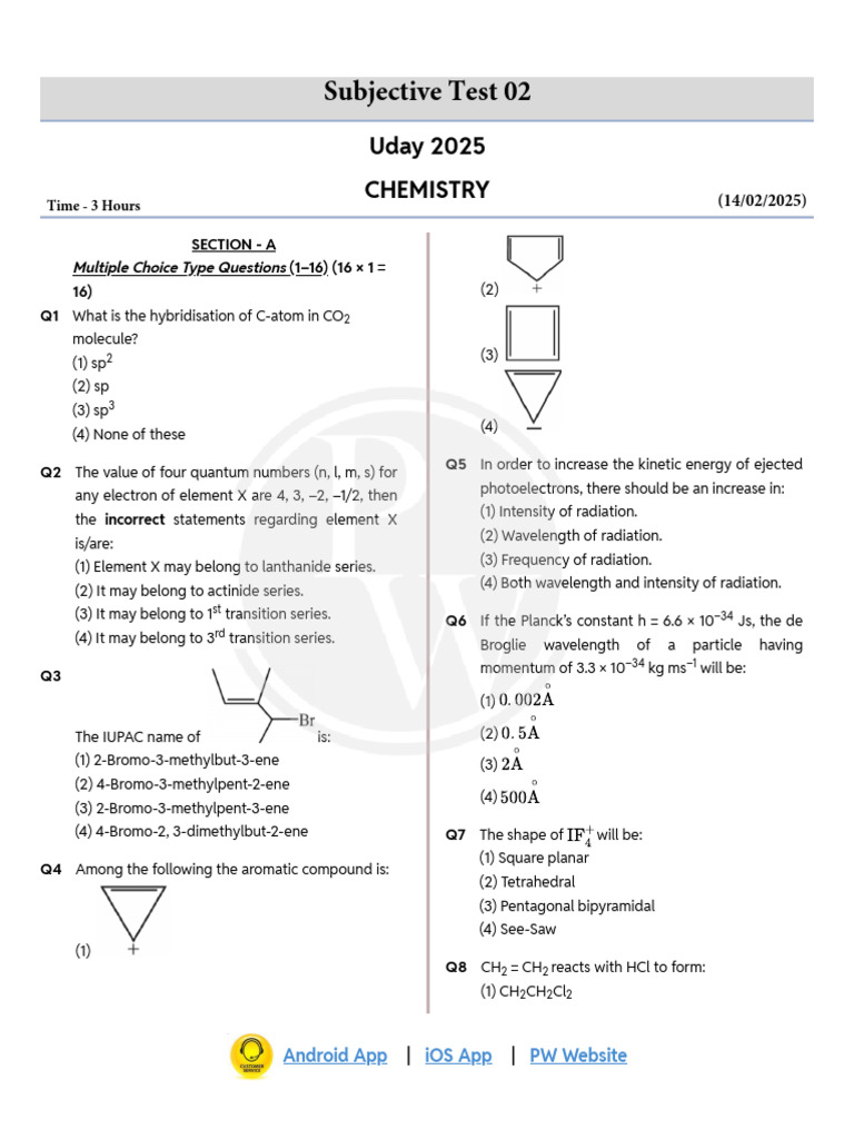 Subjective Test 02 - Test Paper (Chemistry) | PDF | Mole (Unit ...