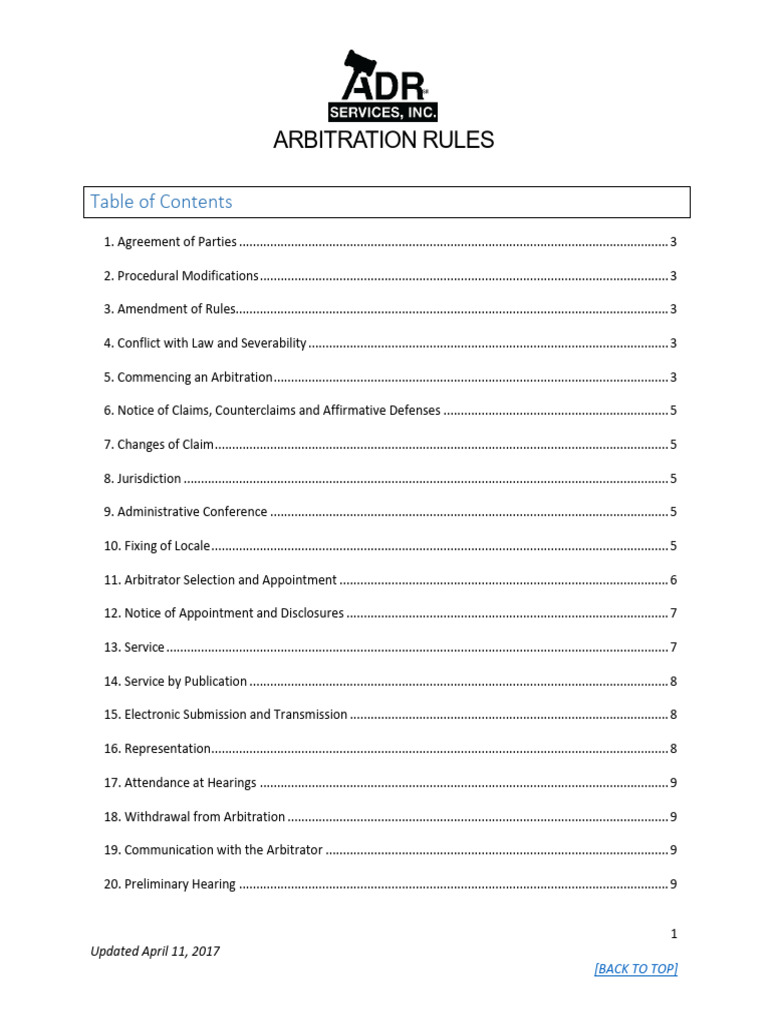 ADR ARBITRATION RULES Final Version 4 11 17 | PDF | Alternative Dispute ...