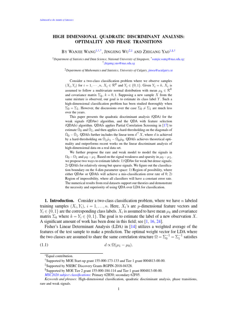 14-High Dimensional Quadratic Discriminant Analysis | PDF | Statistical ...