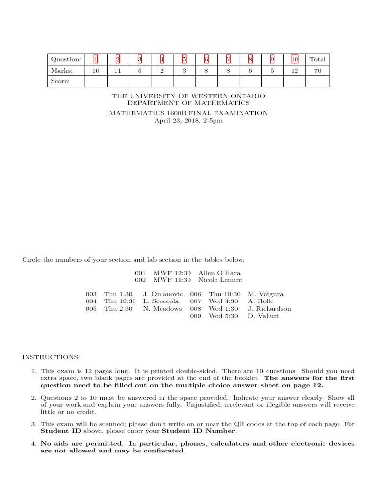 6. Linear Algebra 2018 Final Exam Math 1600 | PDF | Eigenvalues And Eigenvectors | Matrix ...