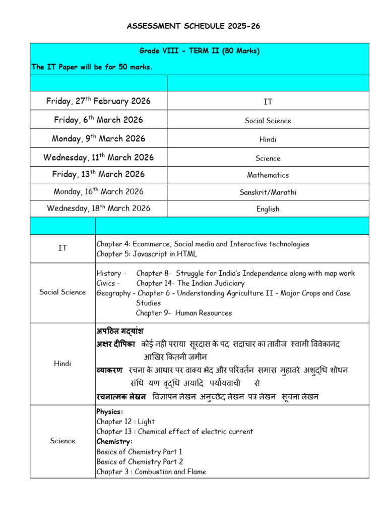 Grade 8 - Assessment Schedule For Term 2 | PDF
