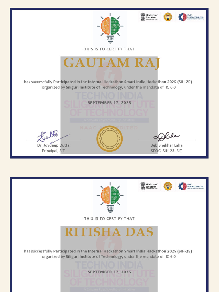 SIH_Certificate_2025 | PDF