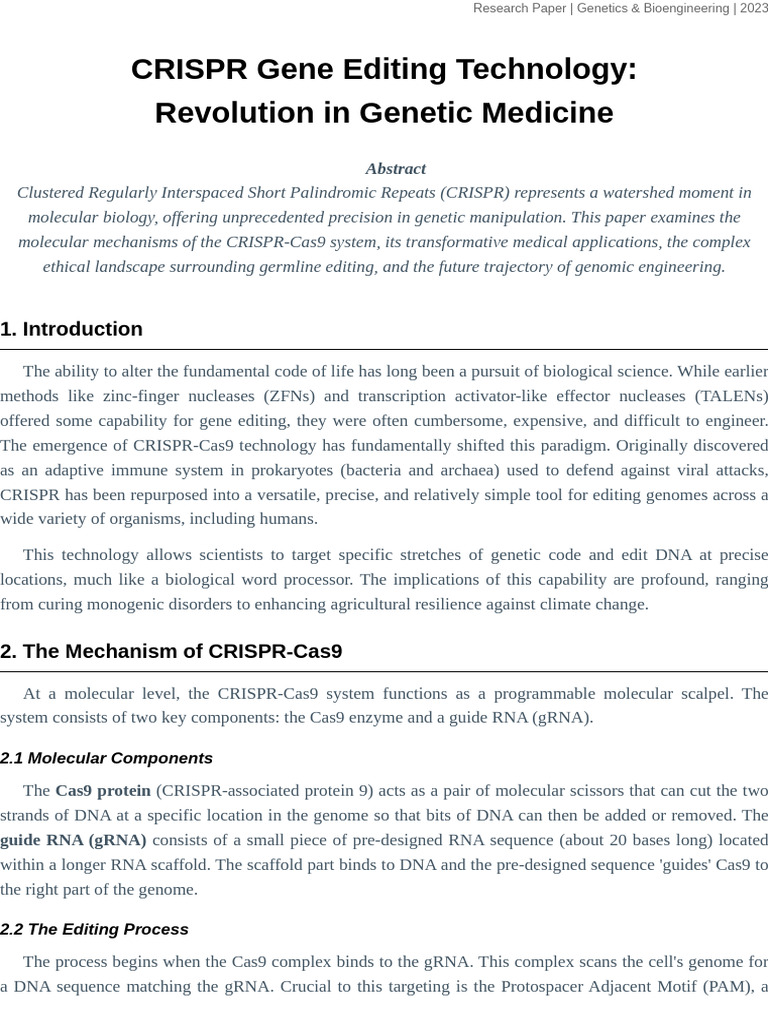 CRISPR-Cas9 Mechanisms, Applications, and Ethical Implications | PDF ...