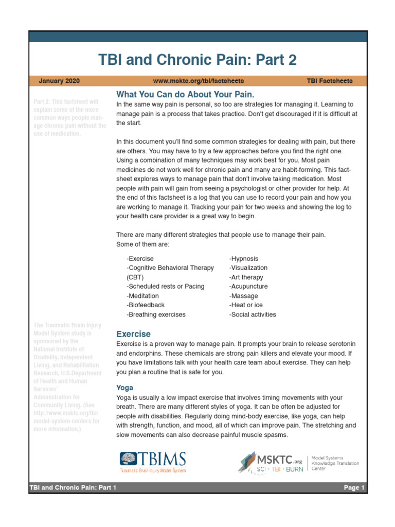 TBI ChronicPain Factsheet2 2020-03 | PDF | Cognitive Behavioral Therapy ...